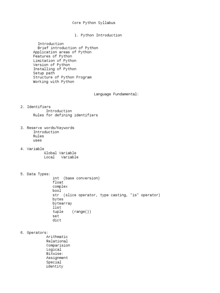 Core Python Syllabus Pdf