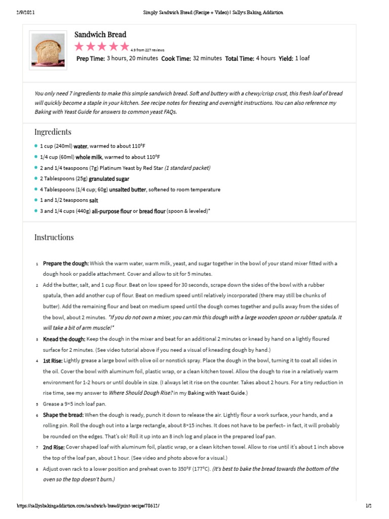 Simply Sandwich Bread (Recipe + Video) - Sally's Baking Addiction | PDF ...