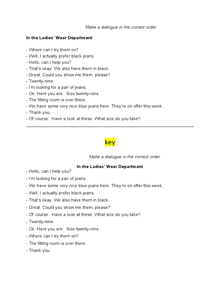 Shopping Dialogue With Key | PDF
