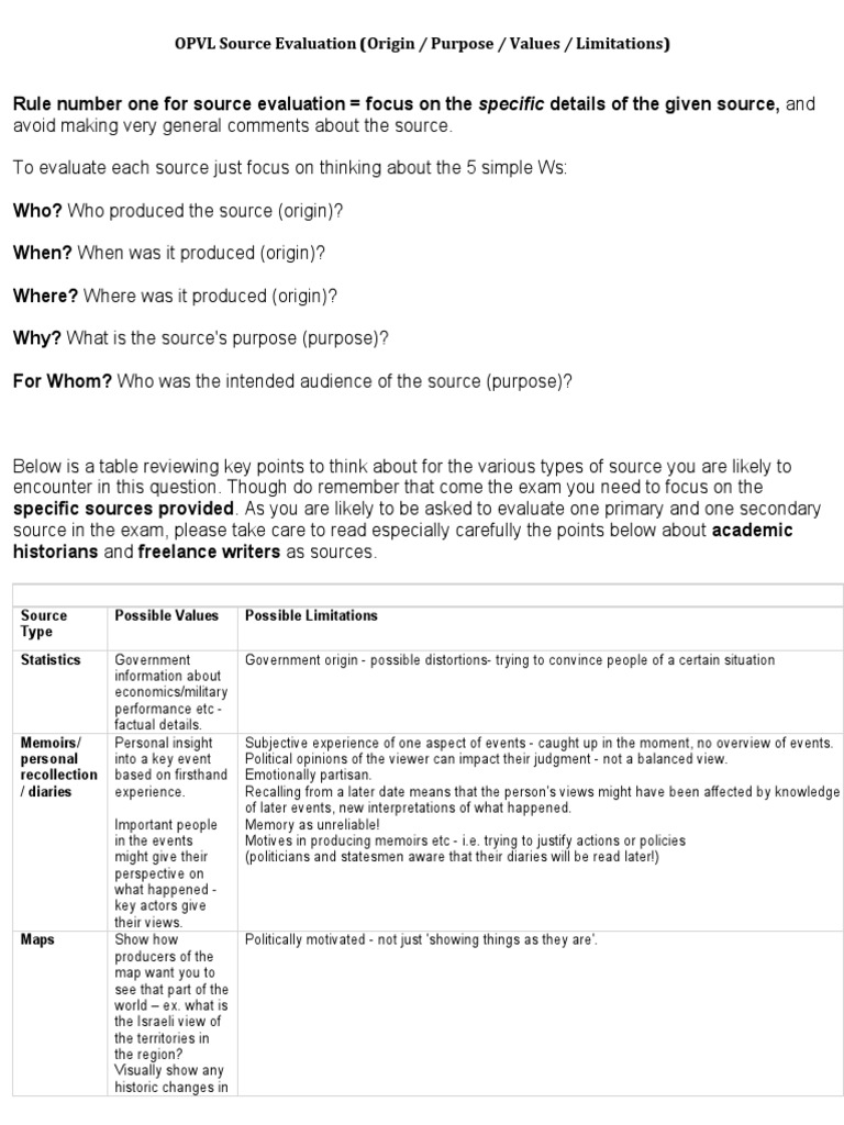 OPVL Source Evaluation Guide | PDF | Persuasion | Historian