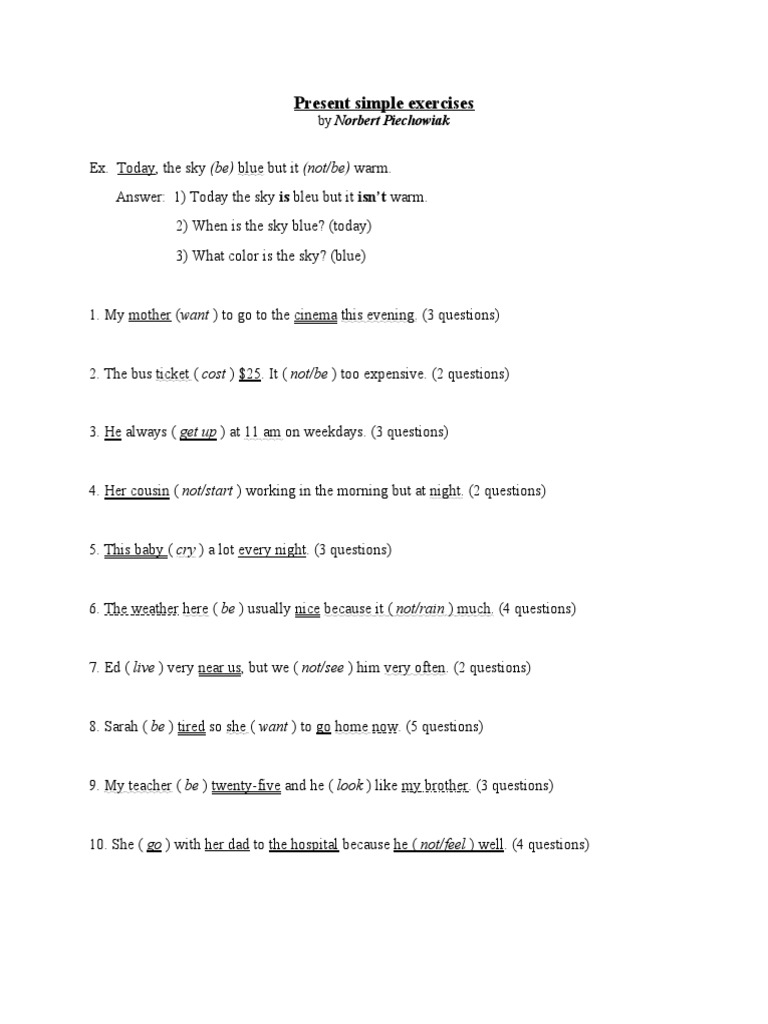 Simple Present Exercises for ESL | PDF | Language Arts & Discipline ...