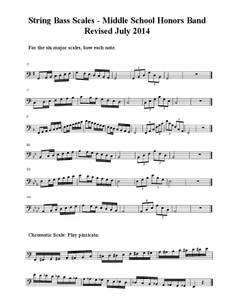 String Bass Scales - Middle School Honors Band Revised July 2014 | PDF