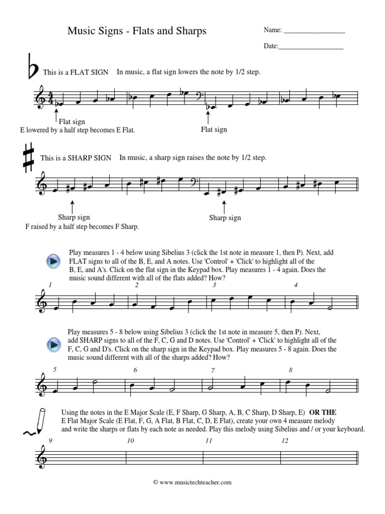 Worksheet 0005 Music Signs Flats and Sharps | PDF | Sound | Performing Arts