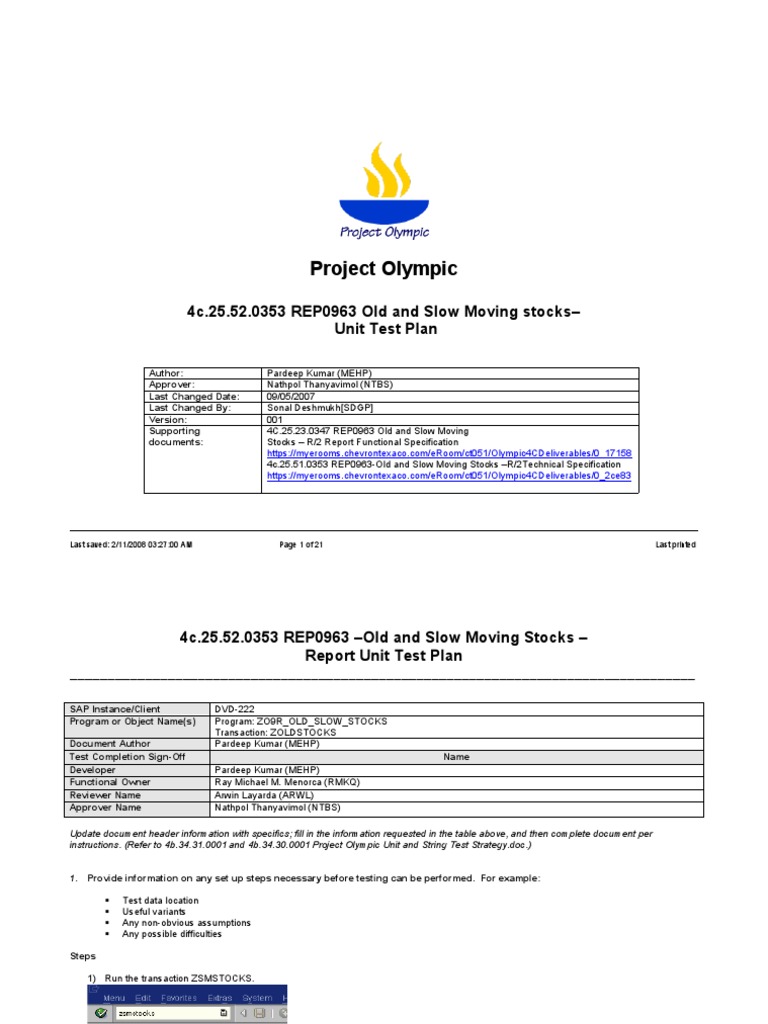 REP0963 Old and Slow Moving Stocks - Report Unit Test Plan | PDF | Unit ...