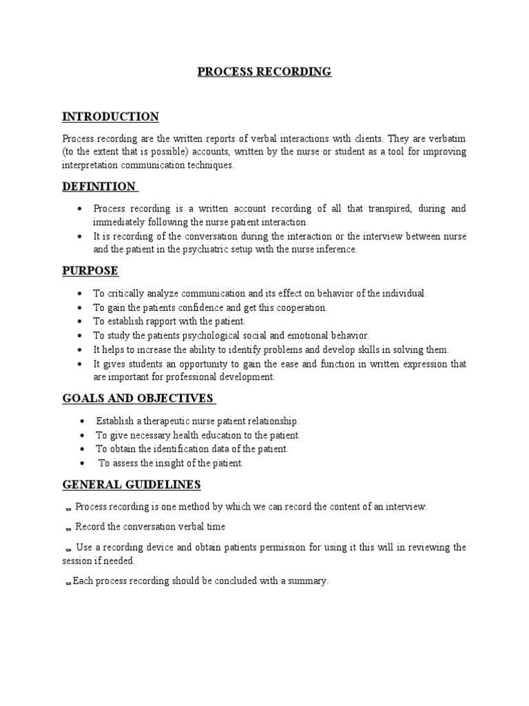 Process Recording | Download Free PDF | Psychiatric And Mental Health ...