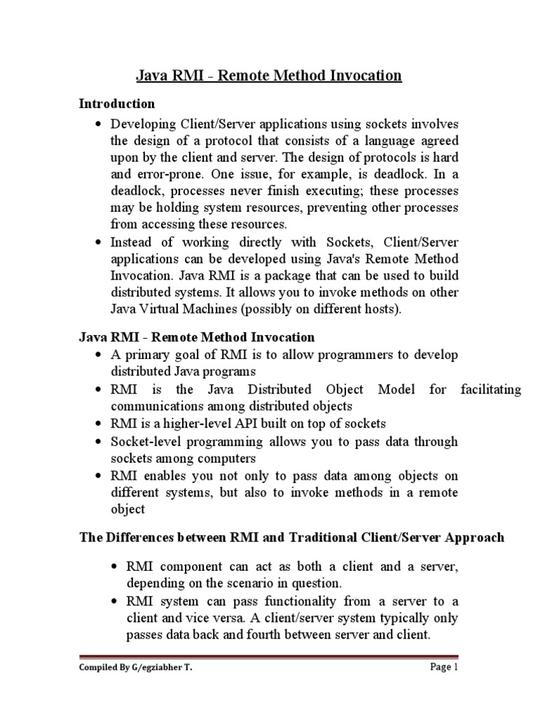Java Rmi Remote Method Invocation Compiled By Gegziabher T Pdf Java Programming 