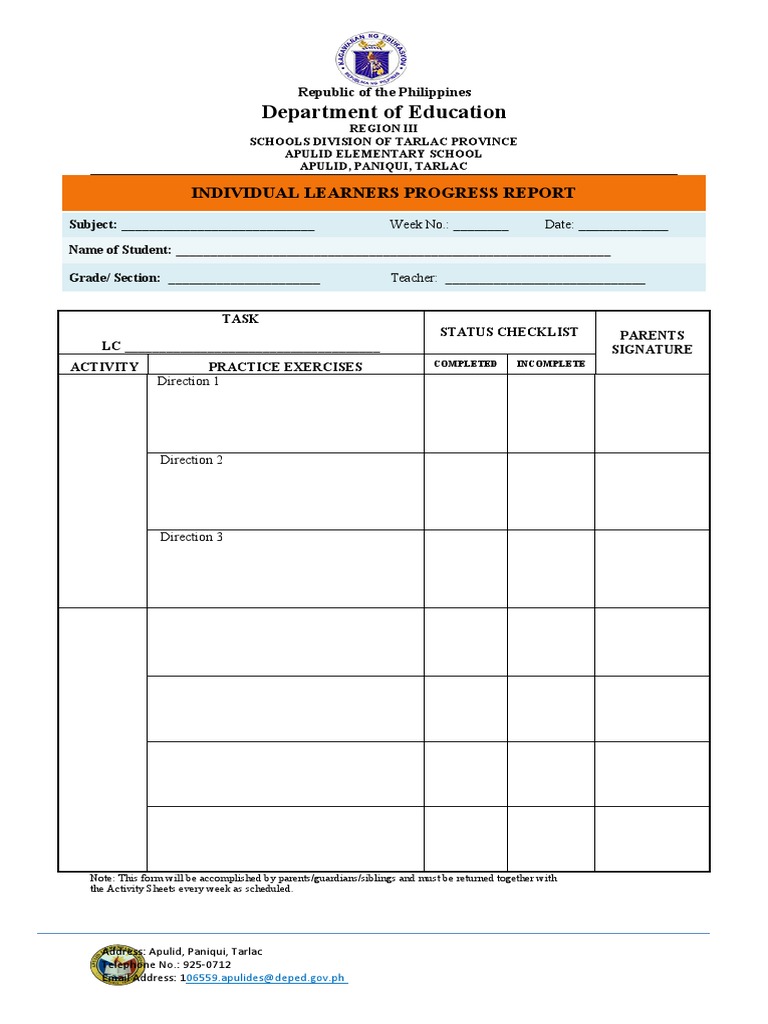 Individual Learners Progress Report 1 | PDF