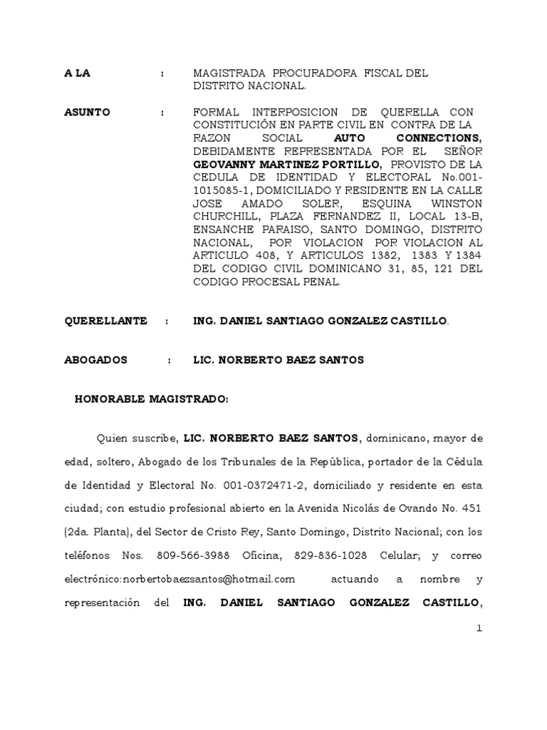 Querella Robo 408 Norberto Baez 2 | PDF | Victimologia | Derecho penal