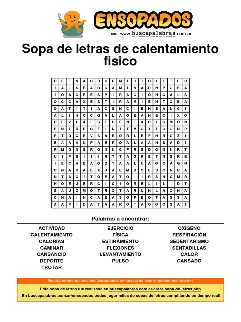 Sopa de letras de ejercicios físicos | PDF | Bienestar | Medicina