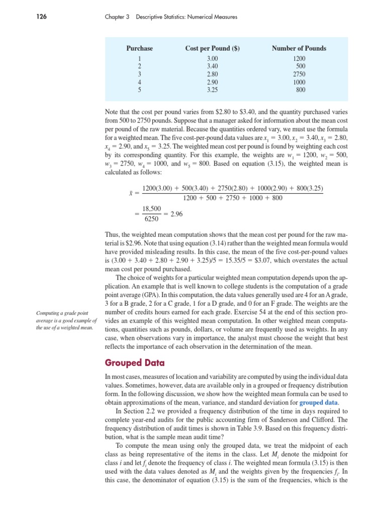 Purchase Cost Per Pound ($) Number of Pounds: Grouped Data | PDF | Mean ...
