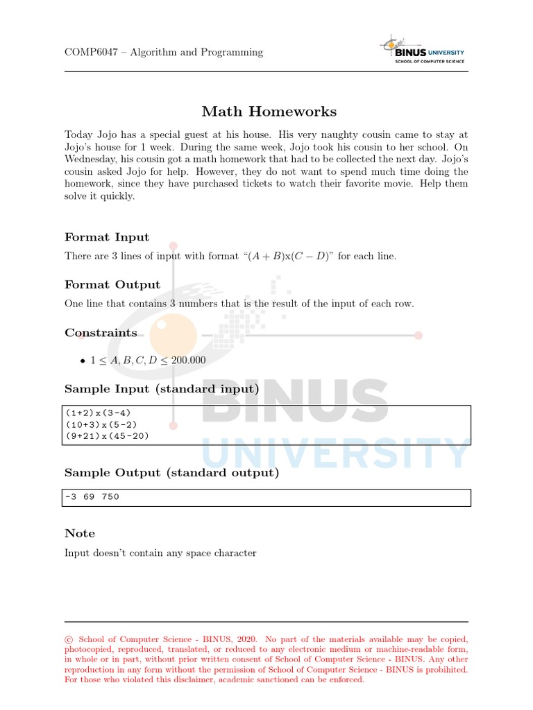 Math Homeworks: Format Input | PDF | Theoretical Computer Science | Applied Mathematics