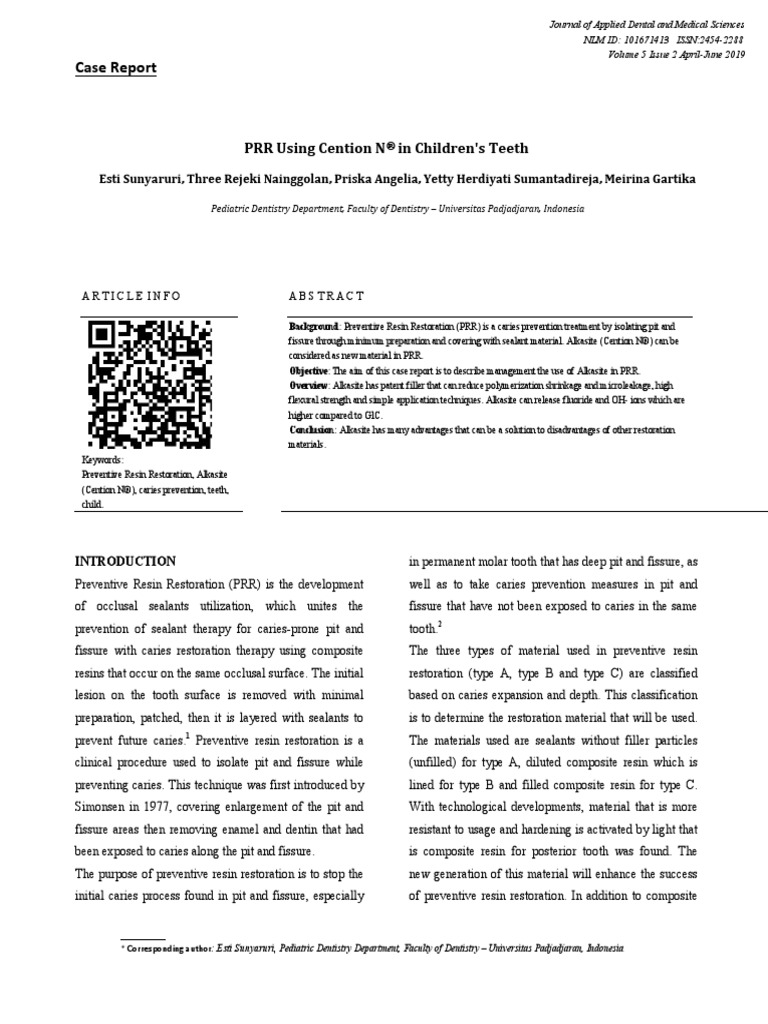 Case Report: PRR Using Cention N in Children's Teeth | PDF | Dental ...