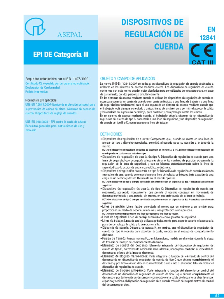 Dispositivos de Regulación EN 12841 | PDF | Cuerda | Fricción