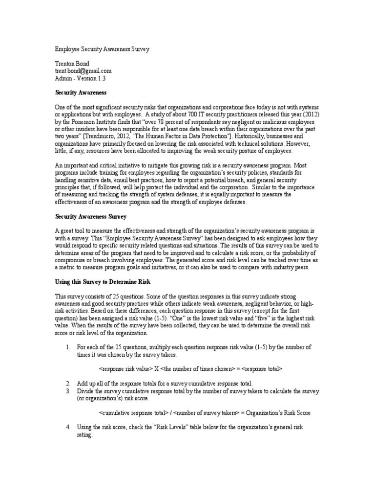 Employee Security Awareness Survey | PDF | Password | Malware