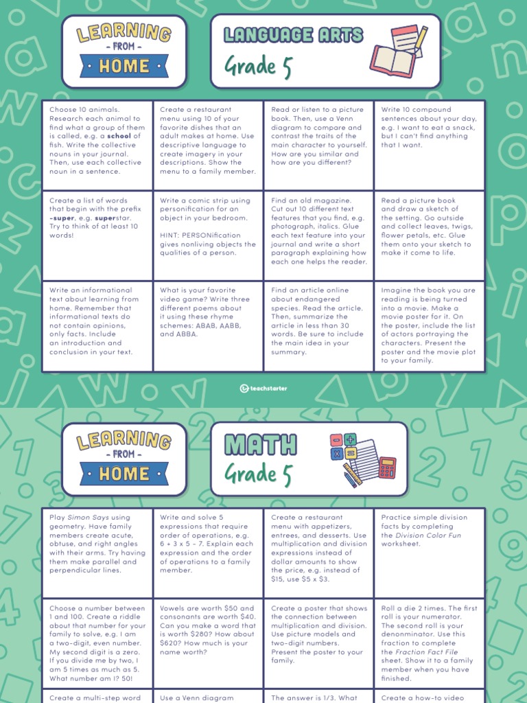 Grade 5 Creative Learning Activities | PDF | Menu | Books