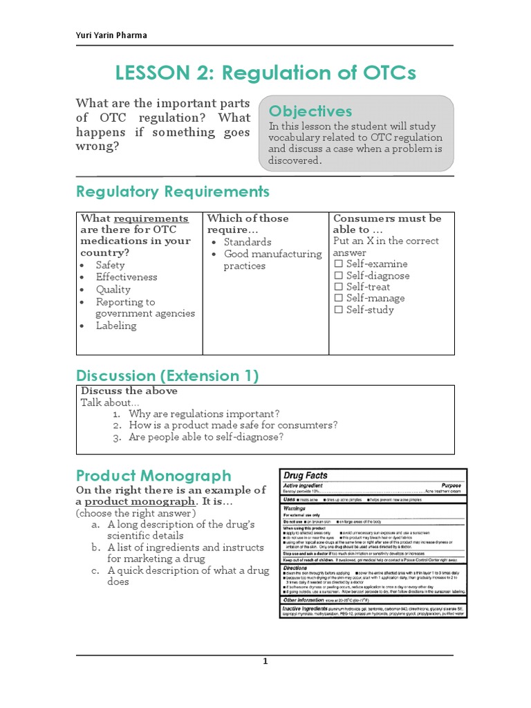 Yuri Pharma OTC Regulation Lesson2 B1 | PDF | Over The Counter Drug ...