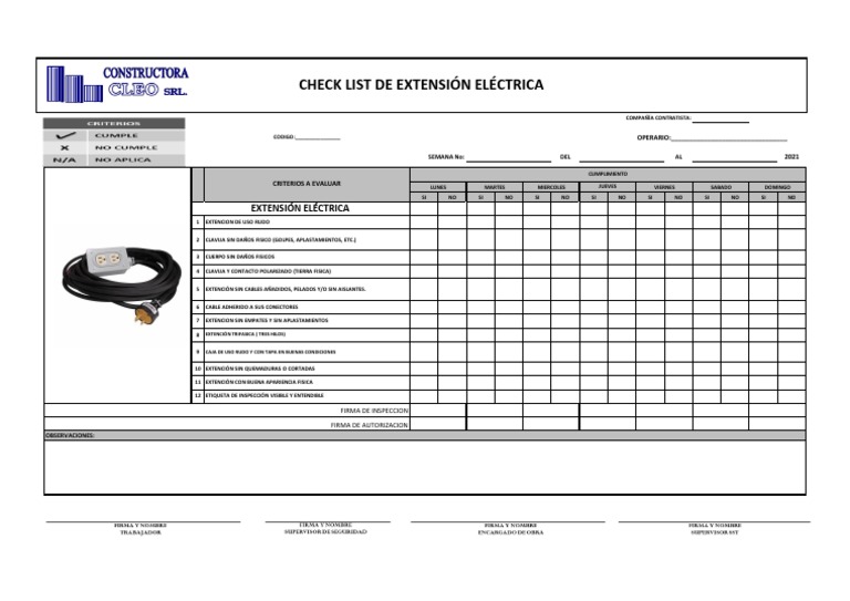 Check List Extension Electrica | PDF