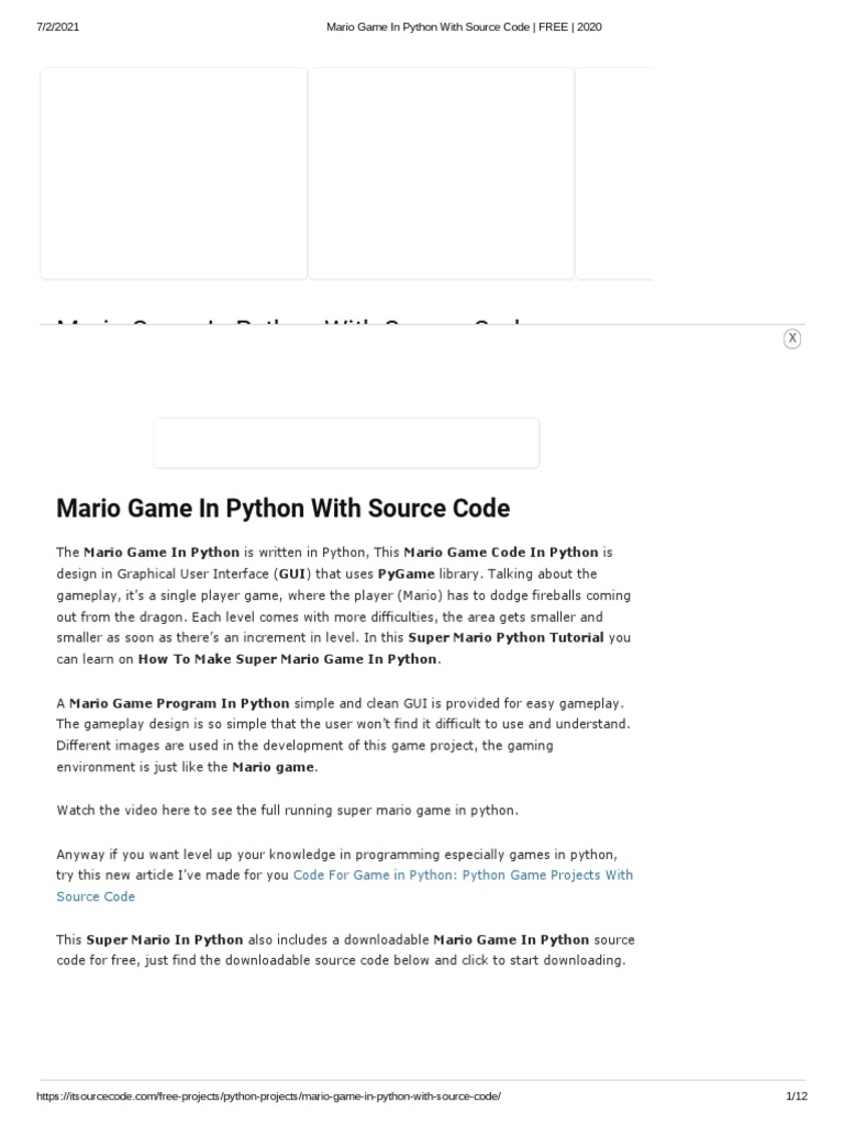 Mario Game in Python With Source Code - FREE - 2020 | PDF | Python (Programming Language ...