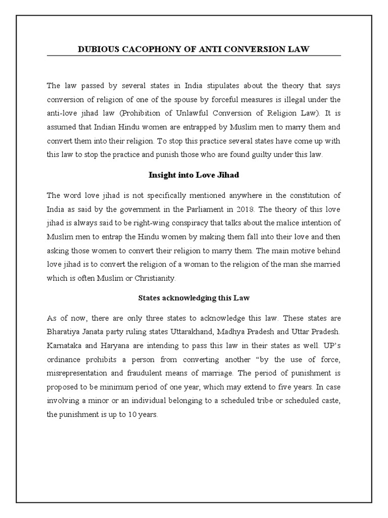Dubious Cacophony of Anti Conversion Law: States Acknowledging This Law ...