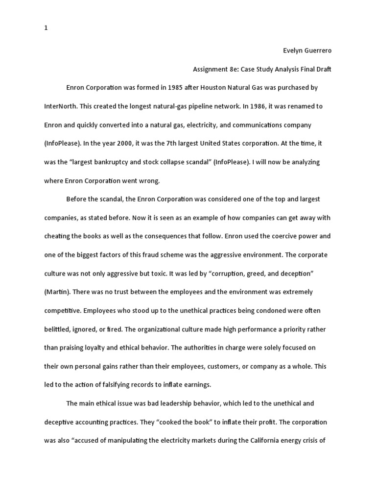 Assignment 8e - Case Study Analysis Final Draft | PDF | Enron | Business Ethics