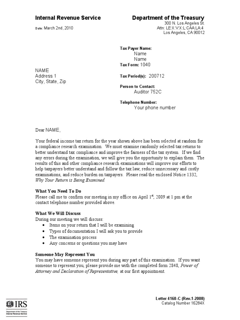 IRS Audit Letter Sample and Guidelines | PDF | Internal Revenue Service ...