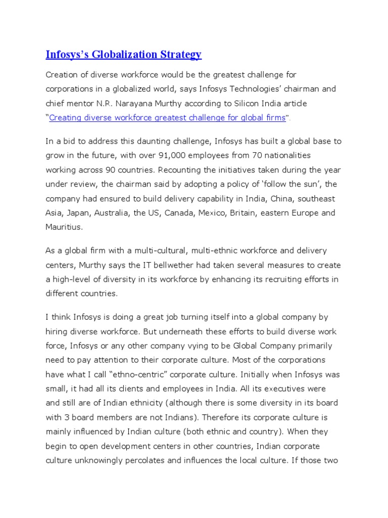 Infosys's Globalization Strategy: Creating Diverse Workforce Greatest ...