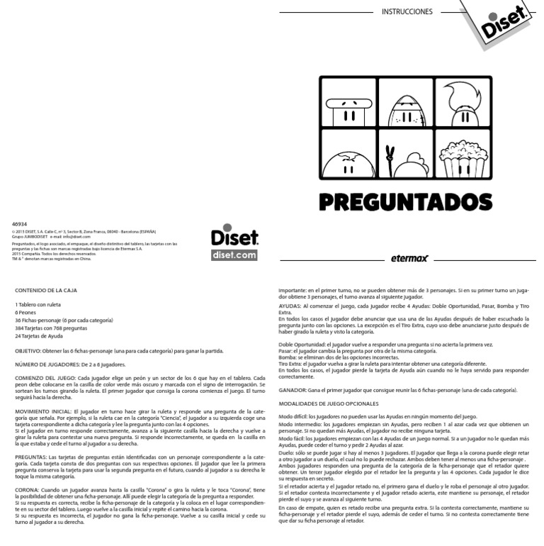 Preguntados - Instrucciones - 46934 | PDF | Ruleta | Juego de azar