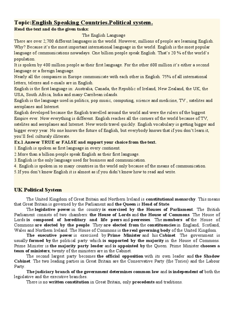 English Speaking Countries | PDF | House Of Lords | House Of Commons Of ...