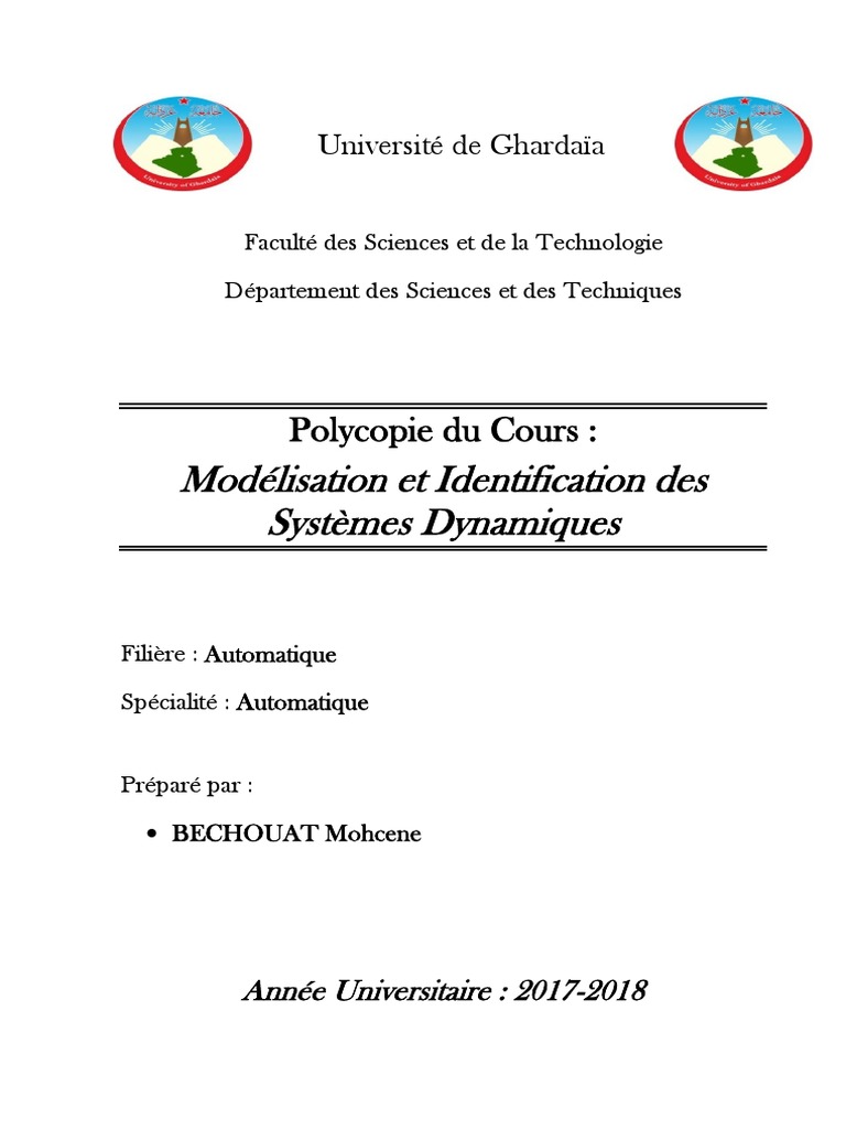 Modélisation Et Identification Des Systèmes Dynamiques | PDF ...