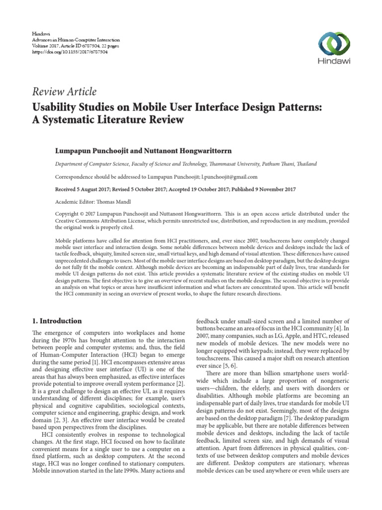 Review Article: Usability Studies On Mobile User Interface Design Patterns: A Systematic ...