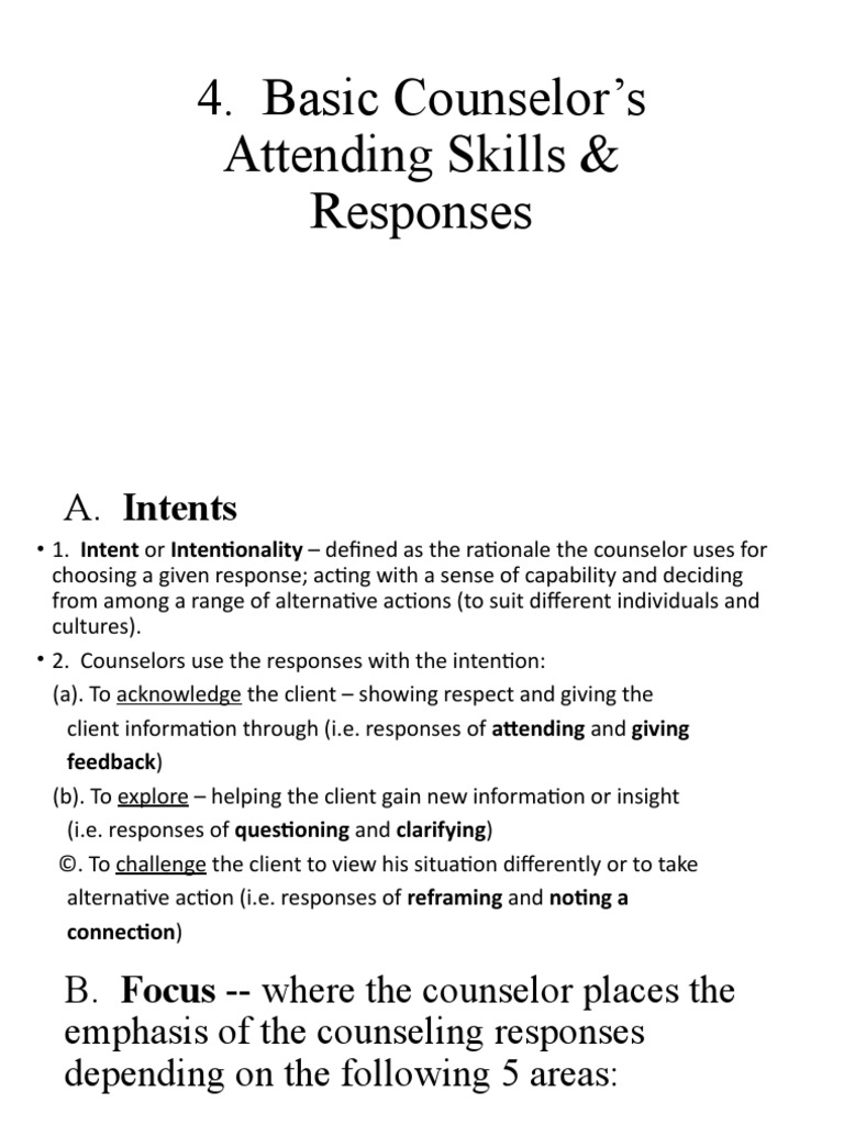 Basic Counselor's Attending Skills & Responses | PDF | Empathy | Body ...