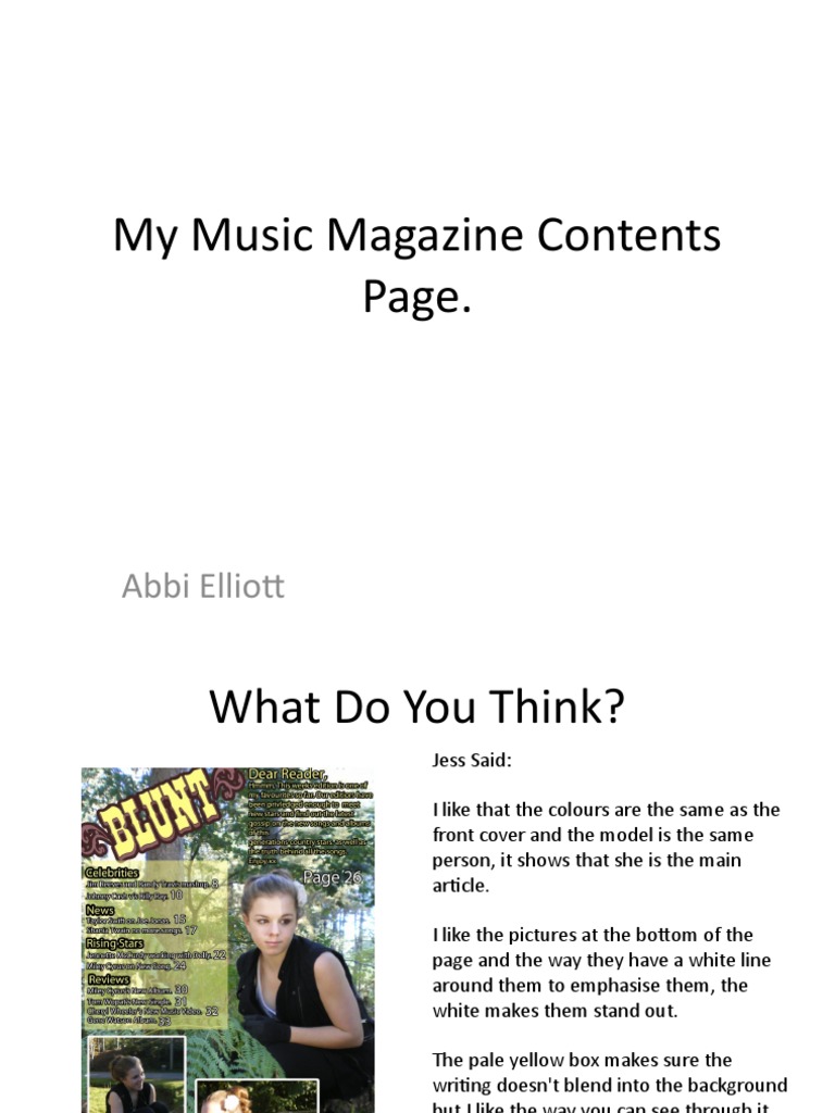My Music Magazine Contents Page | PDF | Poetry