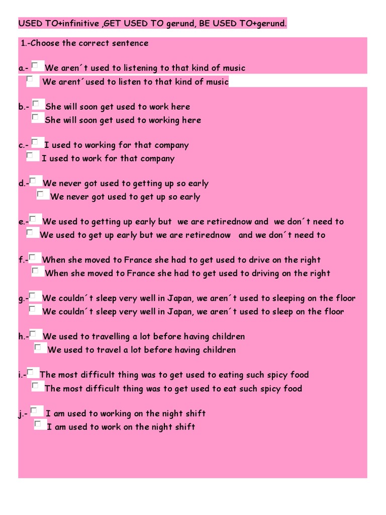 Get Used To, Used To, Be Used To EXERCISES | PDF