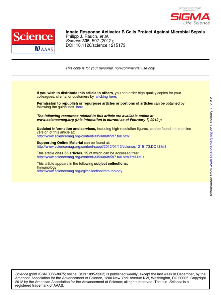 Innate Response Activator B Cells Protect Against Sepsis 2012 - Science ...