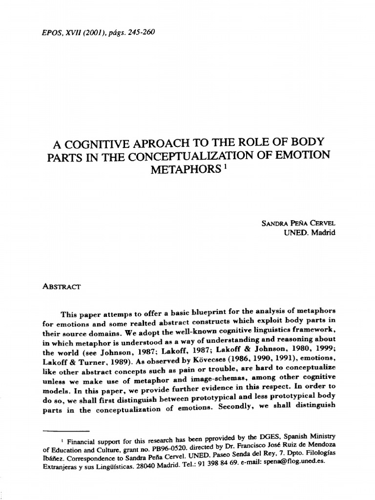 A Cognitive Approach To The Role of Body Parts | PDF | Metaphor ...