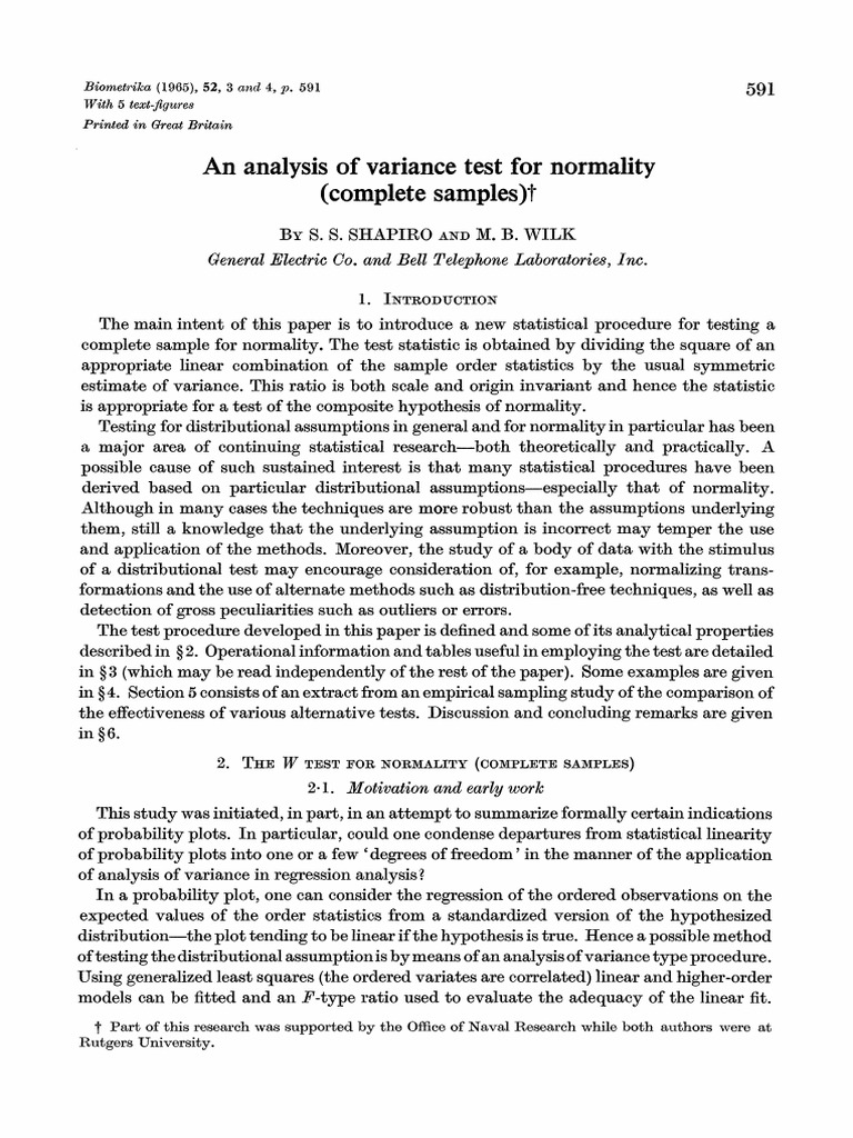 Shapiro-Wilk Normality Test (1965) | PDF | Normal Distribution | Variance