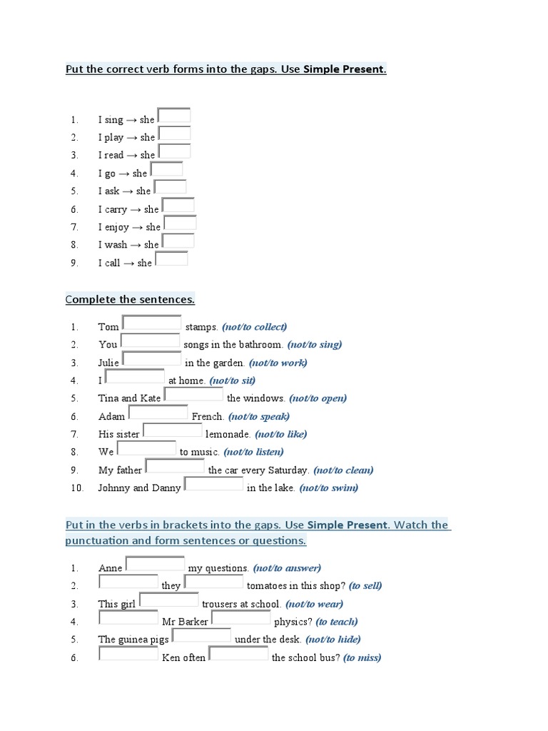 Put The Correct Verb Forms Into The Gaps. Use Simple Present | PDF