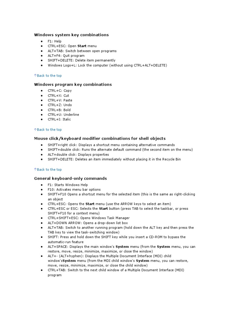 Windows System Key Combinations Pdf
