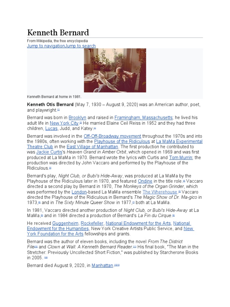 Kenneth Bernard: Kenneth Otis Bernard (May 7, 1930 - August 9, 2020 ...