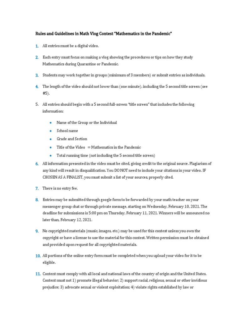 Rules and Guidelines in Math Vlog Contest | PDF | Public Sphere ...