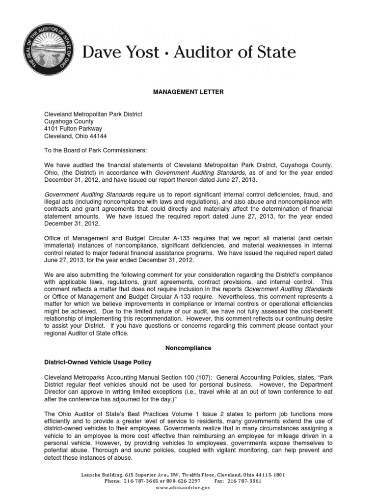 2013 Audit Management Letter | PDF | Internal Control | Regulatory ...