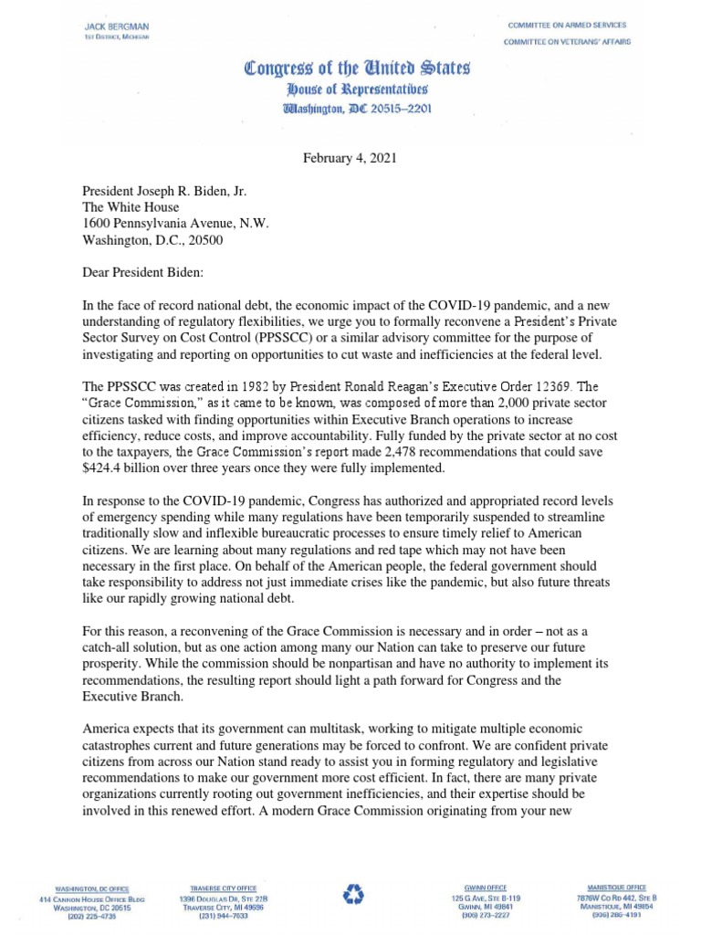 Grace Commission Congressman Rep. Jack Bergman & Rep. Ed Case | PDF ...