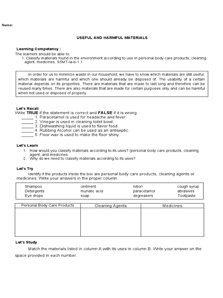 Classifying Household Materials Safely | PDF | Products Of Chemical ...