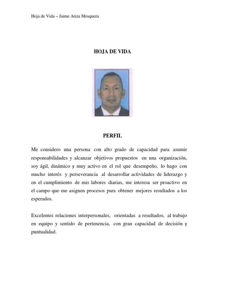 Hoja de Vida de Jaime Ariza Mosquera - 2020 | PDF