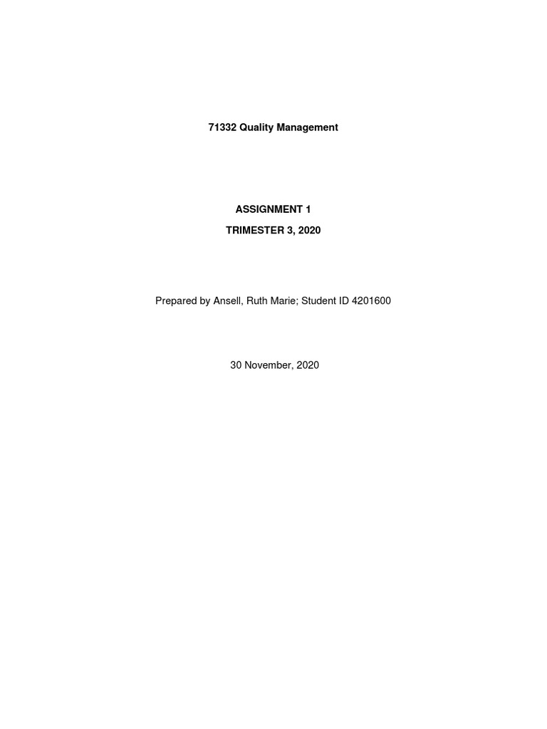 Quality Management 4201600 Ansell Assignment 1 | PDF | Iso 9000 ...