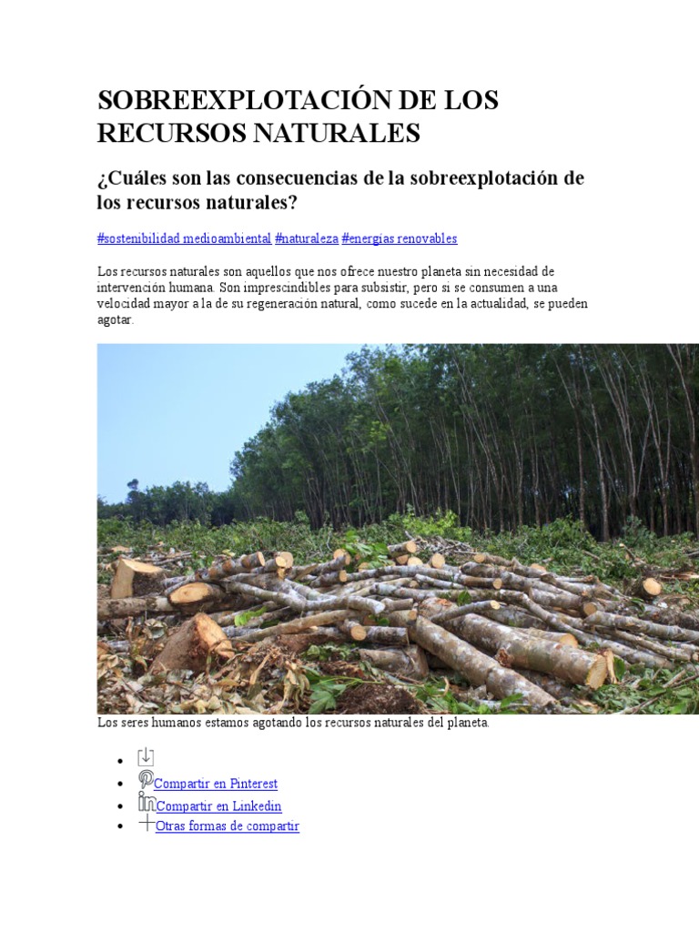 Sobreexplotación de Los Recursos Naturales | PDF | Energía renovable ...