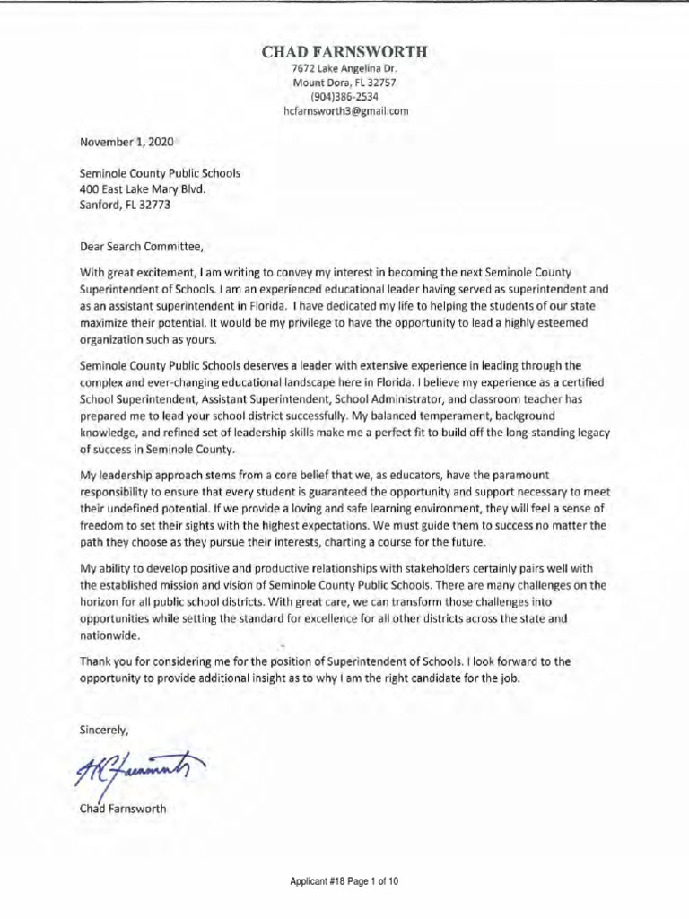 Chad Farnsworth Selected As Seminole County Superintendent | PDF ...