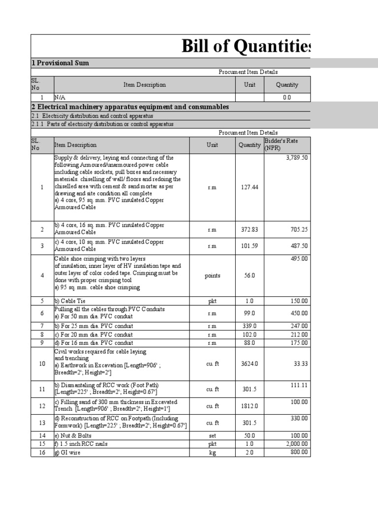Bill of Quantities: 1 Provisional Sum | Download Free PDF | Building ...