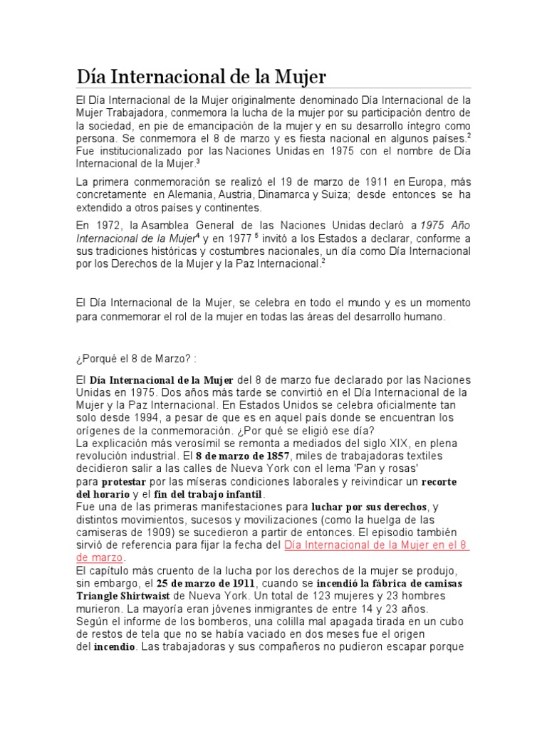 Historia del Día Internacional de la Mujer | PDF | Mujer | Derechos humanos