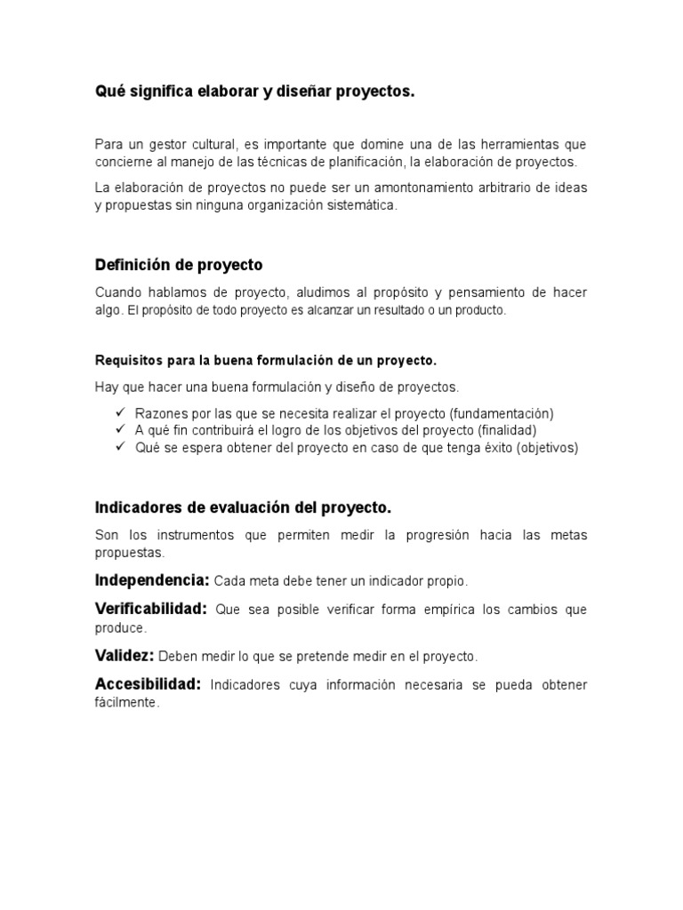 Qué Significa Elaborar y Diseñar Proyectos | PDF